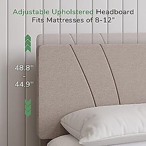 Novilla Queen Size Platform Bed Frame with Adjustable Headboard Upholstered Bed Frame Queen No Box Spring Needed, Noise Free, Easy Assembly, Beige