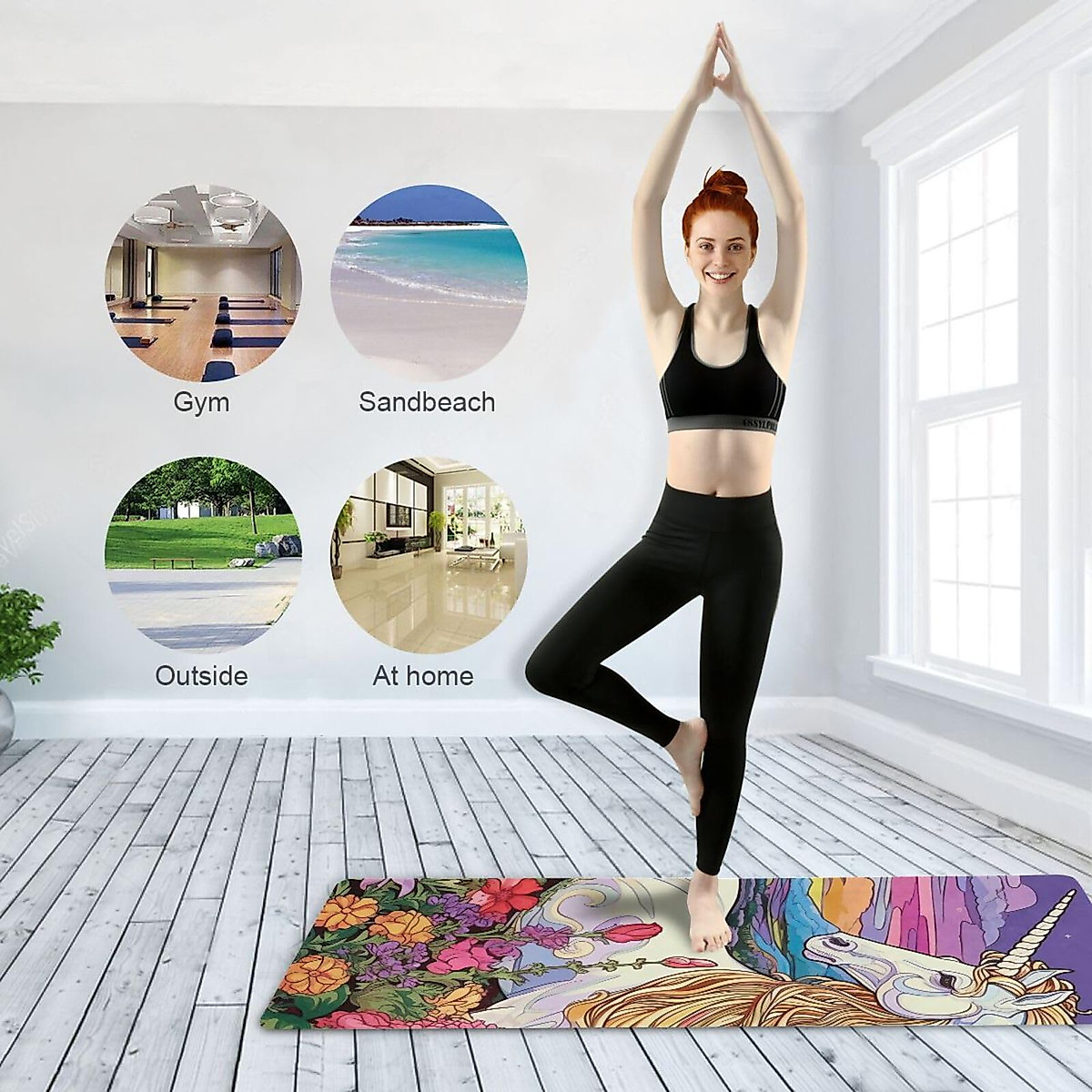 GOODOLD Unicorn Yoga Mat, 71 x 26 Inch Non-slip Yoga Mats Folding Travel Exercise Mat Indoor Outdoor Gym Pilates with Storage Bag for Women Men