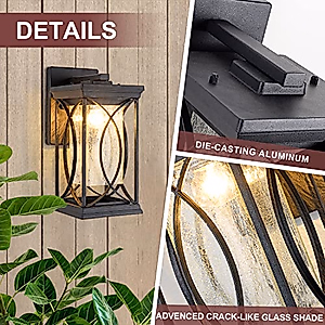 Dusk to Dawn Modern Outdoor Wall Light Exterior Light Fixtures Black Aluminum with Crack-Like Glass Create Gorgeous Lighting Effects UL and IP65 Waterproof Wall Sconce Outdoor for Front Porch Lighting