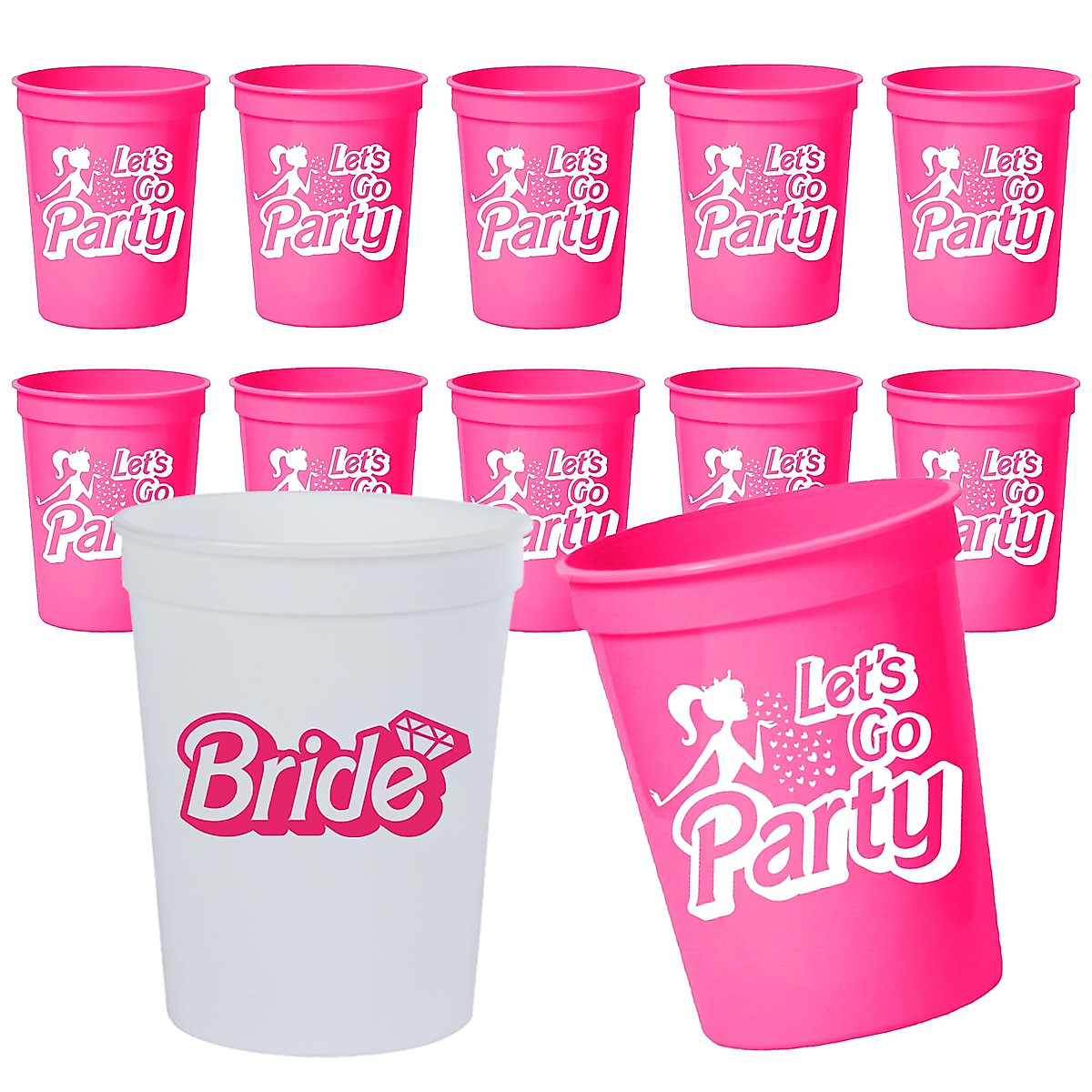 Let's Go Party Set of 12 Bachelorette Cups, 1 Bride Cup and 11 Let's Go Party Cups, 16 Oz Bachelorette Party Cups, Cowgirl Cups, Girls Trip Cups, Pink Reusable Cups, Girls Weekend Cups Girls Night Cup