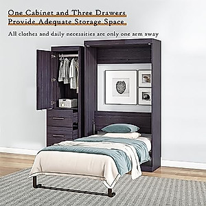 Tatub Murphy Bed Twin Size, Murphy Bed Cabinet Bed, Wall Bed with Wardrobe and Drawers, Murphy Cube, Hide a Bed on a Cabinet, Space Saving, No Box Spring Required