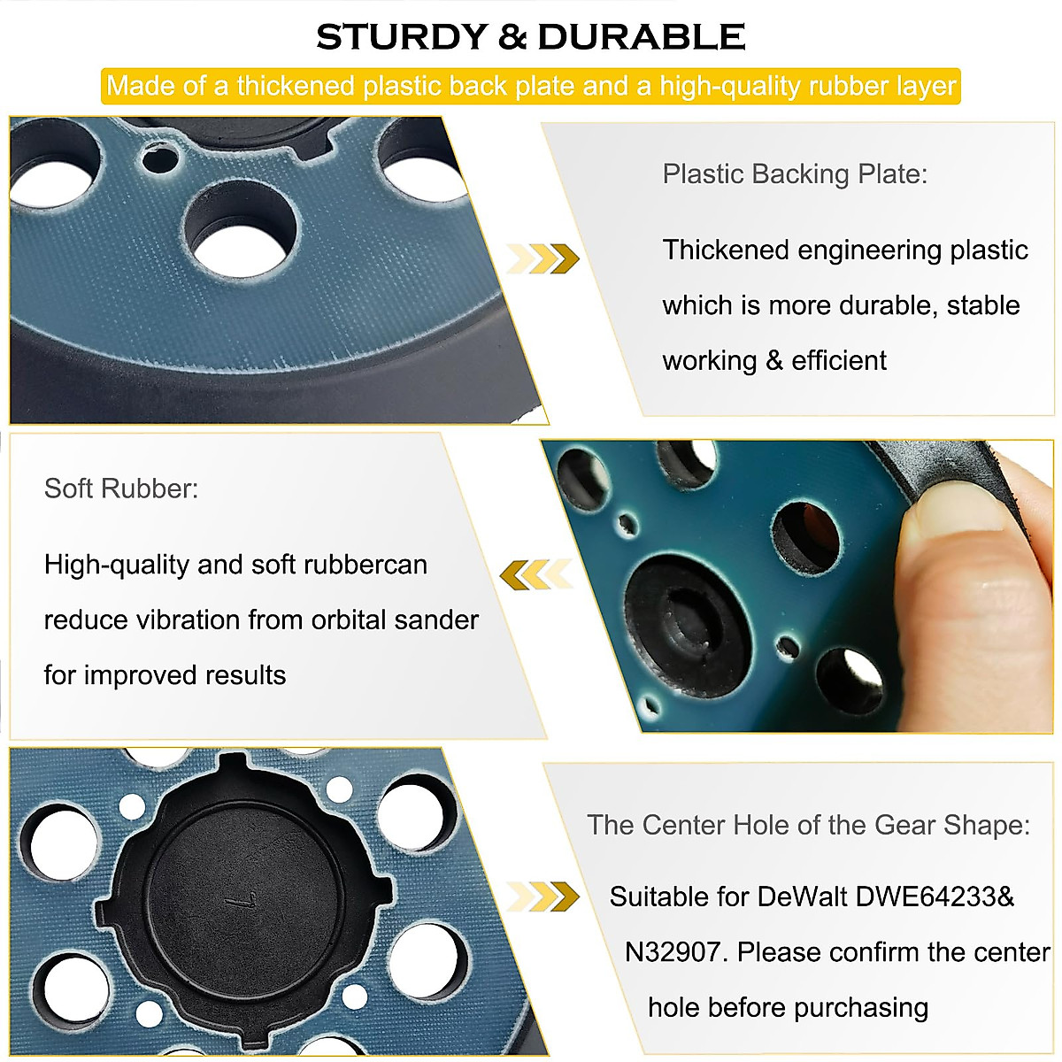 2 Pack 5 Inch 8 Hole Hook and Loop Replacement Sander Pads for DeWalt DWE6421-B2 DWE6421-B3 DWE6423/6423K DWE6421/6421K DCW210B Random Orbit Sander - Sanding Backing Pad