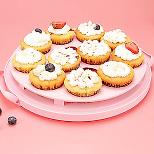 ZOAJU Plastic Cake Carrier with Handle and Removable Cupcake Holder Cake Container, Holds up to 11 Cupcakes for Transporting Pies, Cookies, Desserts(Pink)