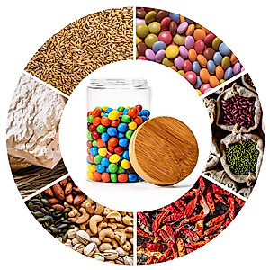 EZOWare Set of 4 Airtight Glass Jars, 46 Fl oz Large Storage Clear Canister Container Set with Bamboo Lid for for Storing Candy, Cookie, Rice, Sugar, Flour, Spices, Nuts, Coffee, Pasta