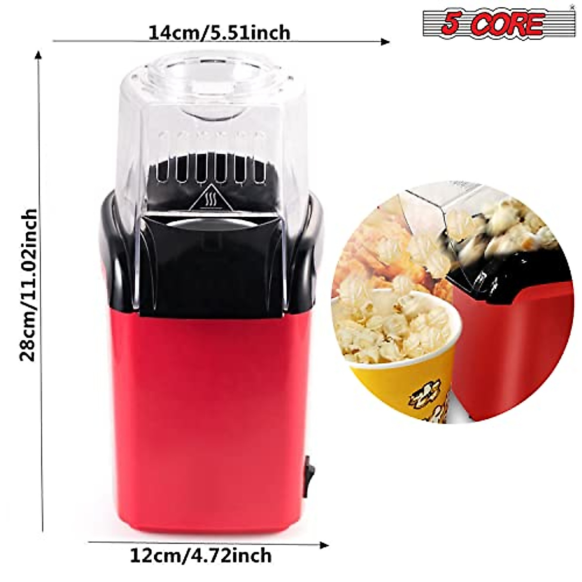 5 Core Hot Air Popcorn Popper 1200W Electric Popcorn Machine Kernel Corn Maker, Bpa Free, 16 Cups, 95% Popping Rate, 3 Minutes Fast, No Oil Healthy Snack for Kids Adults, Home, Party & Gift POP R