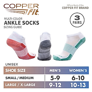 Copper Fit unisex adult Ankle Length Sport Socks, White, Large-X-Large US