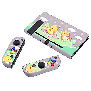 PlayVital Back Cover for Nintendo Switch Console, NS Joycon Handheld Controller Protector Hard Shell, Dockable Protective Case with Colorful ABXY Direction Button Caps - Picnic Fair