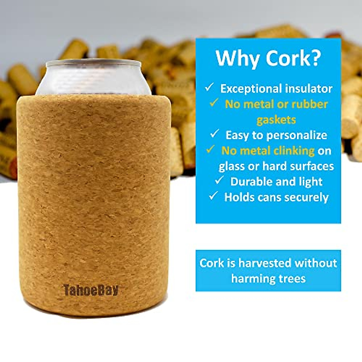 TahoeBay Cork Can Cooler Insulators (2-Pack) Laser Engraving and HTV Blanks for 12oz Beer, Soda, and Seltzer Water