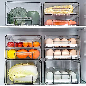 Qielie Food Storage Containers Pantry Organizer with Lids, Removable Drain Tray Fruit Vegetables Storage Rack Clear Fridge Storage Stackable Meal Fresh Keeper Bins