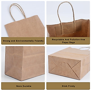 200Pack paper bags with handles，8.1x5.9x3.1 Inch，paper bags with handles bulk，gift bags bulk，brown gift bags，bolsas de papel para negocio，Paper Bags Bulk for Birthday Party Favors, Shopping, Retail