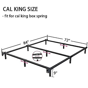 Bedsnus California King Size Bed Frame, 9 Inch Metal Basics Bed Frame,High Profile Base for Box Spring, 9-Leg Support, Noise-Free, Easy Assembly, Black