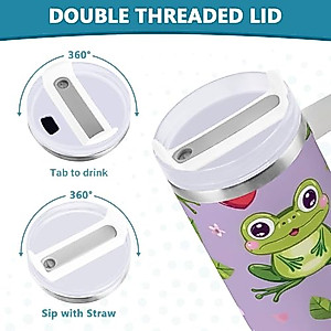 RPLIFE Cute Cartoon Frogs 40oz Tumbler with Handle, Stainless Steel Water Bottle with Straw, Coffee Tumbler for Women