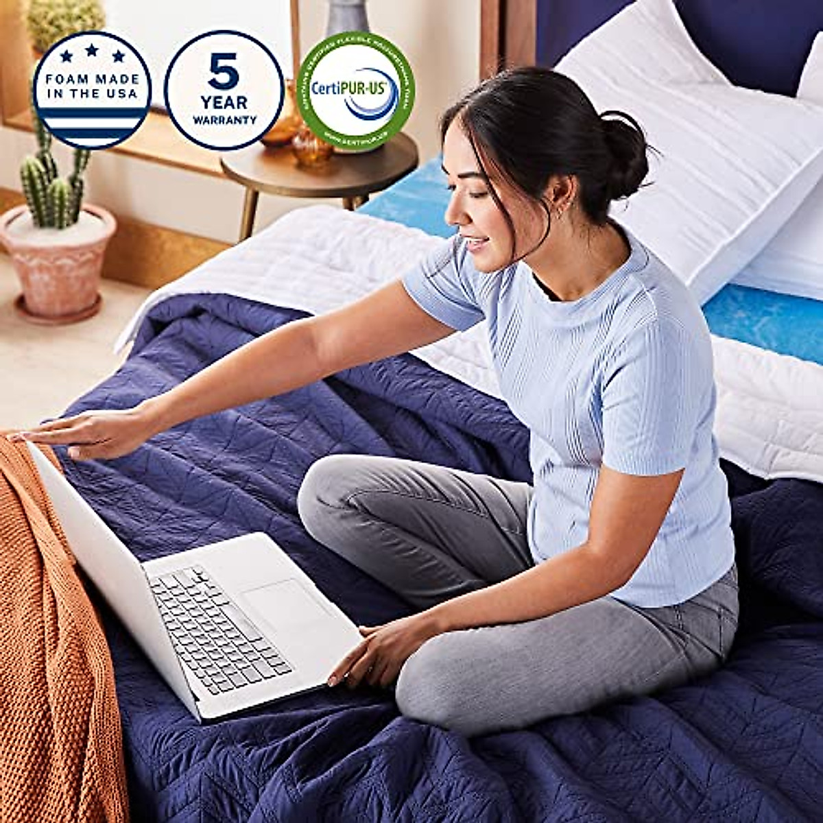 Sleep Innovations 3 Inch Cooling Gel Infused Memory Foam Mattress Topper, Queen Size, Cool Comfort, Medium Support,Blue