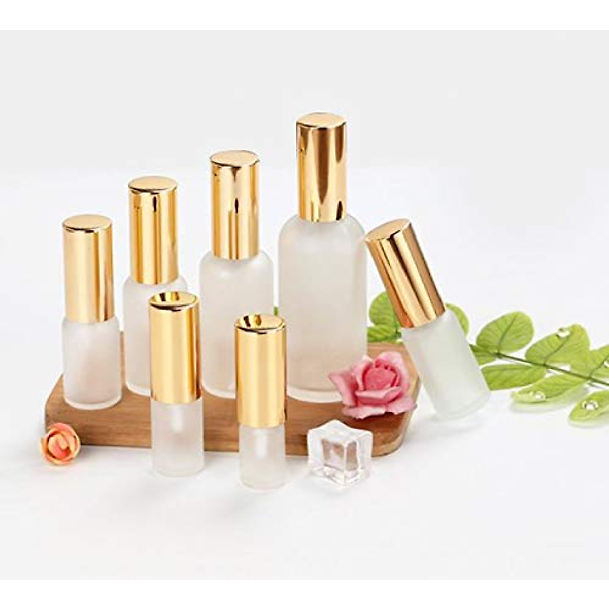 12 Pack 1.7 Oz Frosted Glass Spray Bottles with Fine Mist Atomizer &Golden Pump Cap,Empty Travel Size Perfume Liquid Containers for Essential Oils-Stickers,Pipette&Funnel included (Pack of 12)