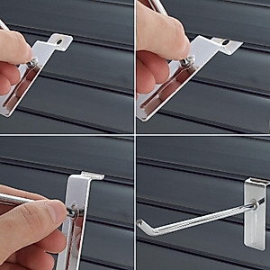 30Pack Slatwall Hooks, 4”& 6” Heavy Duty Panel Display Hooks, Commercial Grade Slat Board Hooks for Panel, 1/4” Thickness Metal Slatwall Deluxe Hooks for Garage Shop Retail Display, Silver