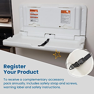 ECR4Kids ELR-18004 Wall-Mounted Baby Changing Station, Horizontal Fold-Down Diaper Change Table with Safety Straps for Commercial Bathrooms, ADA and ANSI Compliant, Free Replacement Straps, White Granite