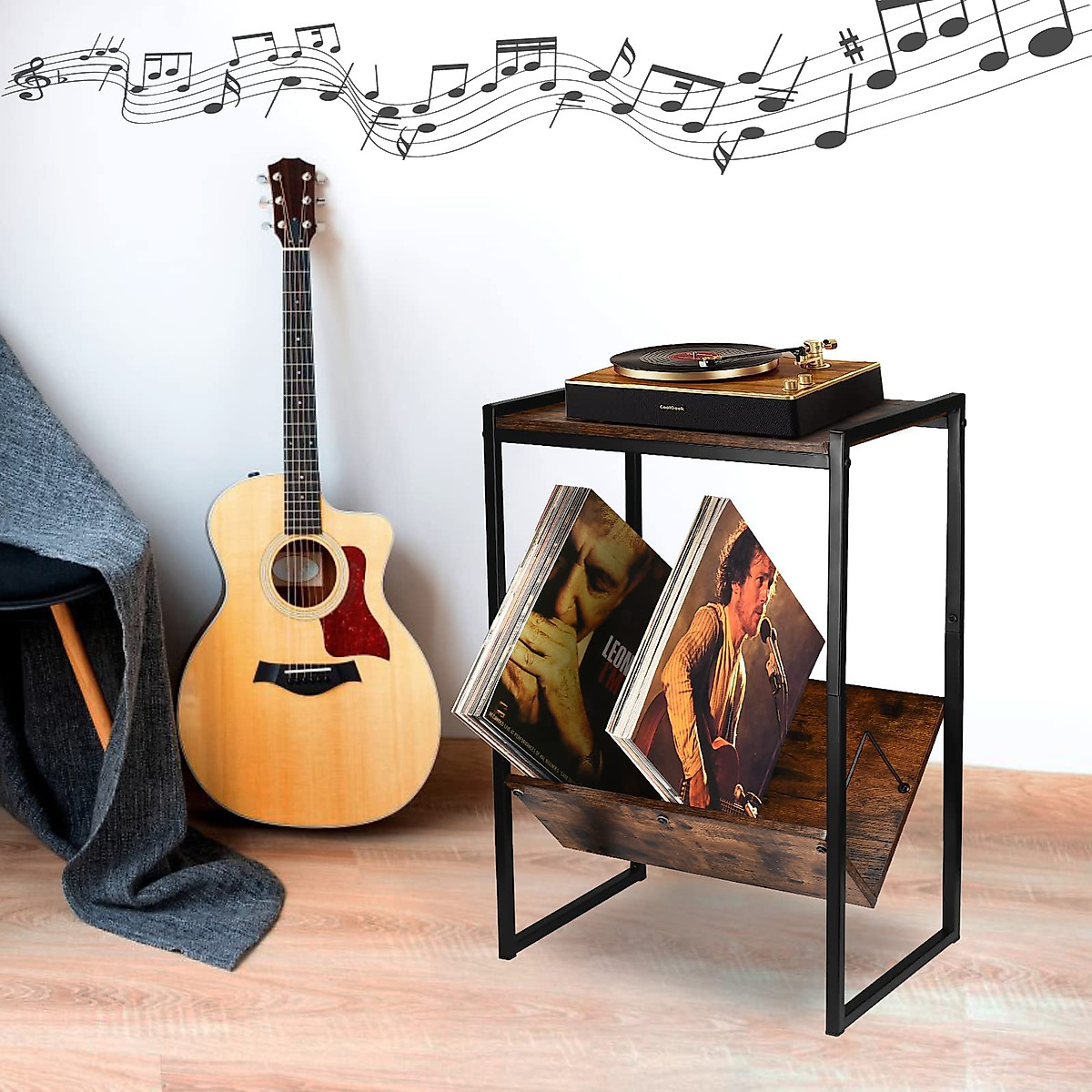 DACK Record Player Stand with Vinyl Storage,Matte Black Metal Turntable Stand, Sturdy Record Player Cabinet for Living Room Bedroom Office