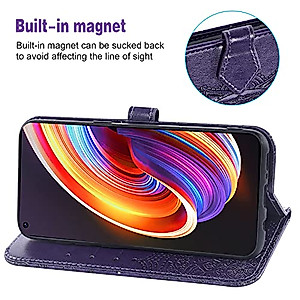 Compatible with OPPO Reno 7 Pro 5G Wallet Case and Tempered Glass Screen Protector Leather Mandala Flower Flip Cover Credit Card Holder Cell Accessories Phone Cases for Reno7 7Pro 5G Women Men Purple
