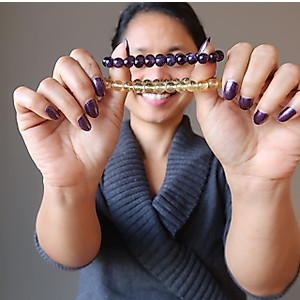 Satin Crystals Spiritual Abundance Bracelet Set Yellow Citrine Purple Amethyst 6.75 Inches