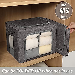 2Pack Stackable Storage Bins Oxford Frame Storage Box with Clear Window, Label Holder, Durable Carry Handles (36L,Grey)