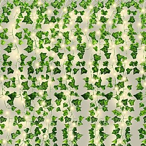300 LED Curtain String Light with 24 Pcs 180 Feet Fake Vines Artificial Ivy and 50 Pcs Invisible Wall Vines Fixing Clips for Wedding Party Home Garden Bedroom Wall Decorations