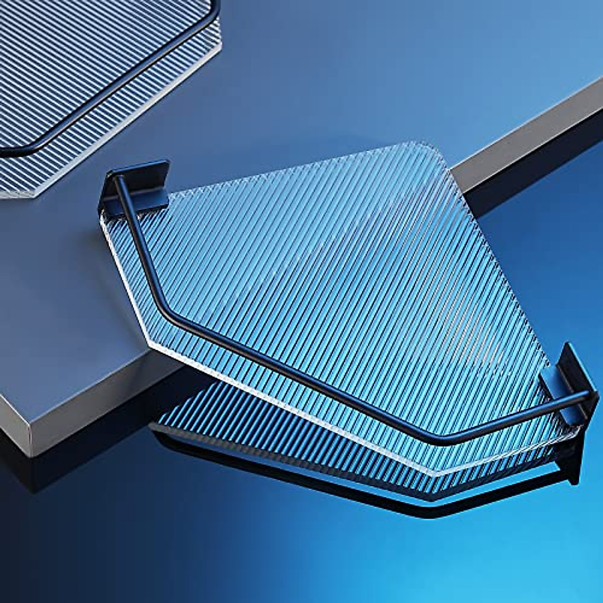 AODORAN Shower Caddy Bathroom Organizer - 2-Pack Black Shower Organizer Rustproof Acrylic Shower Corner Shelves With 2 Hooks, Adhesive Wall Mounted Bathroom Shelves Kitchen Organizer