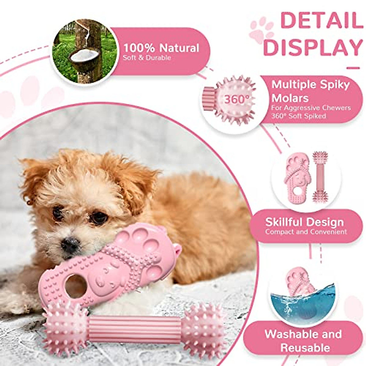TENGZHI 6 Pack Dog Toys for Small Dog Pink Soft Rubber Puppy Toys for Teething Funny Slippers Ball Donut Interactive Set for Small Dog Teething Toys Pet Puppy Toys Set