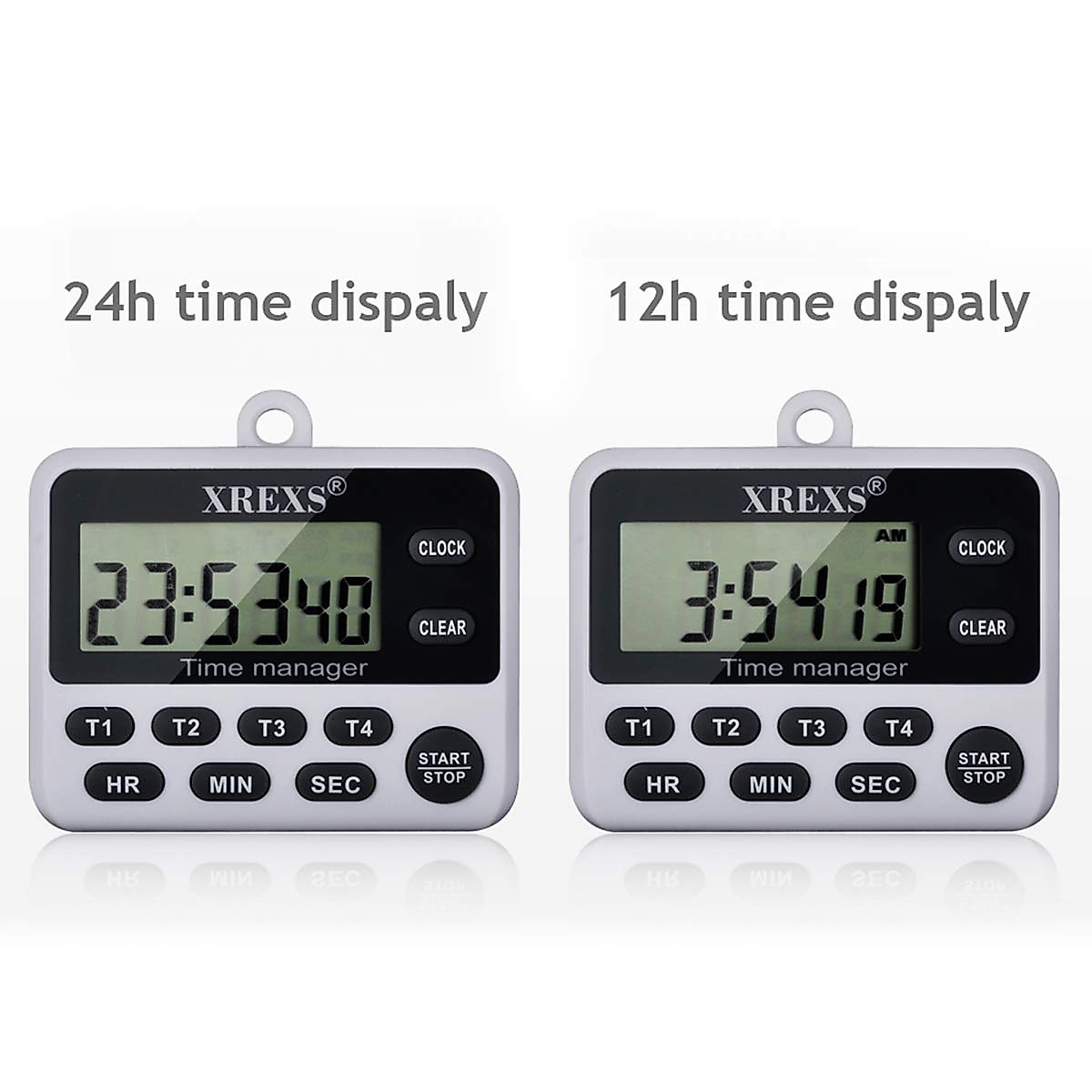XREXS 4 Channels Digital Kitchen Timer Clock, Cooking Timer with Large LCD Display, 4 Groups Simultaneous Timing Countdown Up Pocket Timer, Magnetic Attachable (Battery Included) (396)