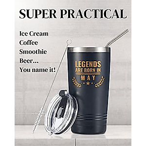 Onebttl Happy Birthday Tumbler For Men, Funny Birthday Gifts For Him, Boyfriend, Son, Husband, Dad, Son, Uncle–20 oz Stainless Steel Coffee Cup With Lid, Legends are Born in May