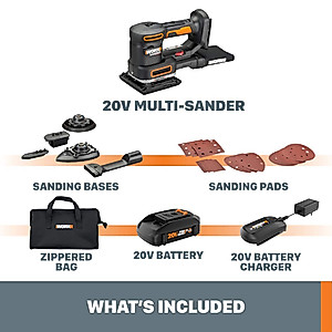 WORX WX820L 20V Power Share Sandeck 5-in-1 Cordless Multi-Sander (Battery & Charger Included)