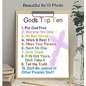 The Ten Commandments - 8x10 Christian Religious Scripture, Bible Verse Wall Art - Kids Wall Decor, Kids Bedroom Decor, Kids Wall Art - Gift For Child, Boys, Girls Room, Nursery - Unframed Poster Print