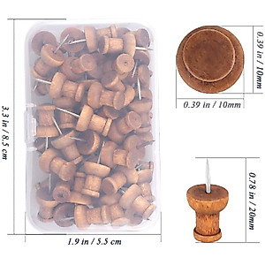 120 Pcs Wood Push Pins, Walnut, Standard, Wooden Thumb Tacks Decorative for Cork Boards Map Photos Calendar and Home Office Craft Projects with Box