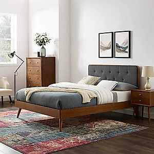 Modway Bridgette Wood Platform Bed with Splayed Legs, Queen, Walnut Charcoal