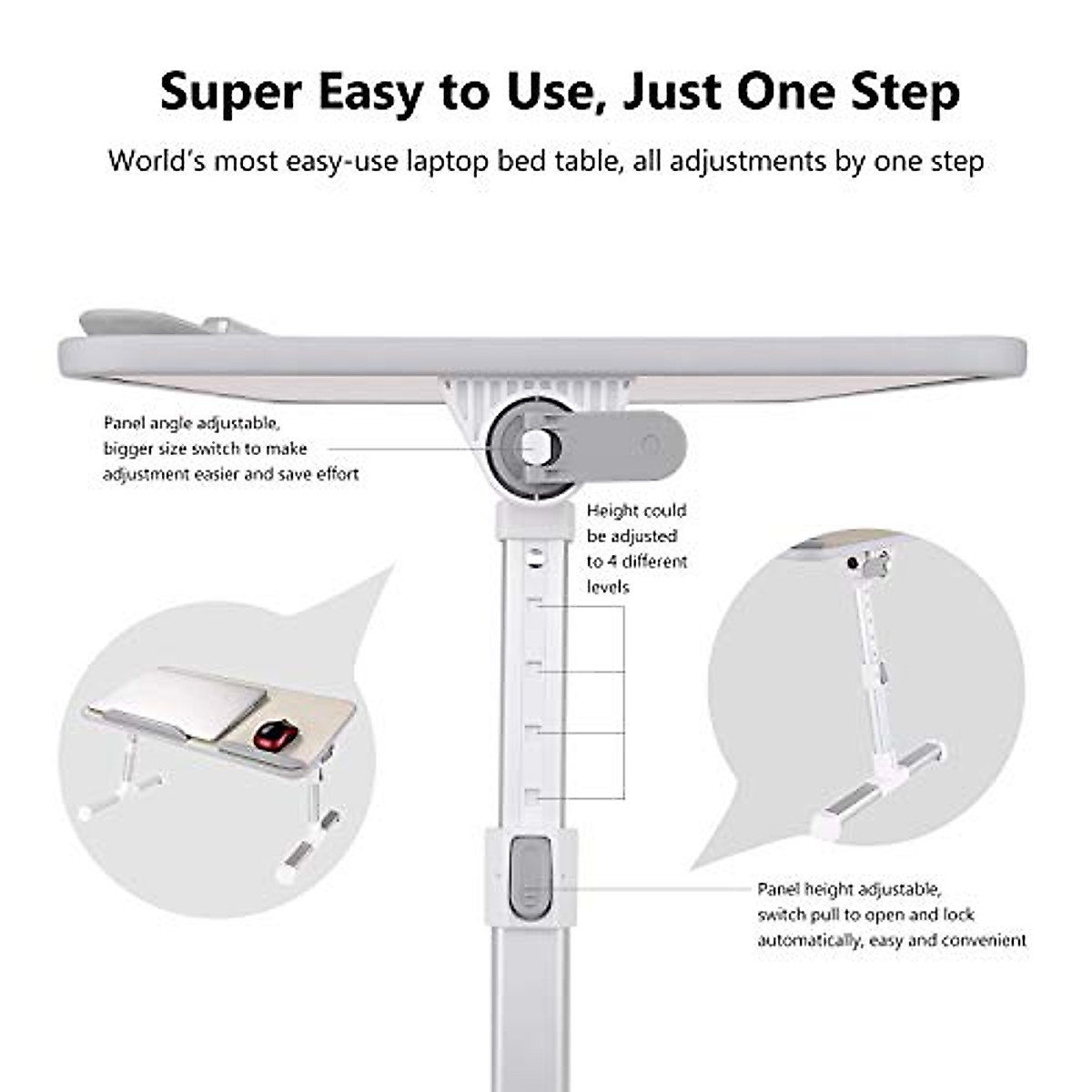 Laptop Bed Tray Table, Nearpow Adjustable Laptop Bed Stand, Portable Standing Table with Foldable Legs, Foldable Lap Tablet Table for Sofa Couch Floor - Medium Size