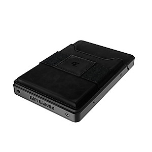 Groove Life Groove Wallet Gun Metal/Black Leather Go Mens Minimalist Aluminum Credit Card Holder, Magnetic Thumb Swipe, RFID Blocking, Magsafe, Genuine Leather Attachment, Lifetime Coverage