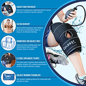 The Coldest Knee Ice Pack with Air Compression - Reusable Ice Packs Wrap for Targeted Cold Therapy - Knee Compression Sleeve for Knee Pain, Injury Recovery, Sprains, Swelling, & More