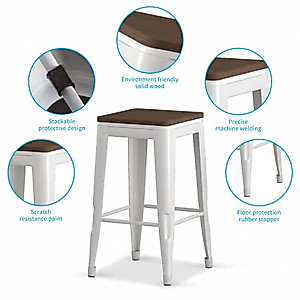 Mjkone 26.4'' Square Metal Bar Stool,Indoor Outdoor Stackable Barstools,Modern Industrial Top Bar Stools Set of 2(White)