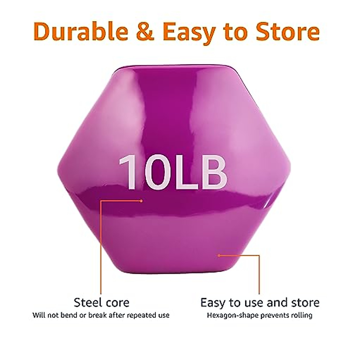 Amazon Basics Vinyl Coated Dumbbell Hand Weights, 10 Pounds, Pair, Purple