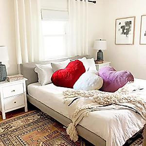 EastTree Pink Heart Throw Pillows for Mother Day, Faux Rabbit Fur 3D Fluffy Heart Pillows, Love Cute Plush Soft Heart Shaped Pillows Gift for Kids Living Bedroom 15 X 17 Inch