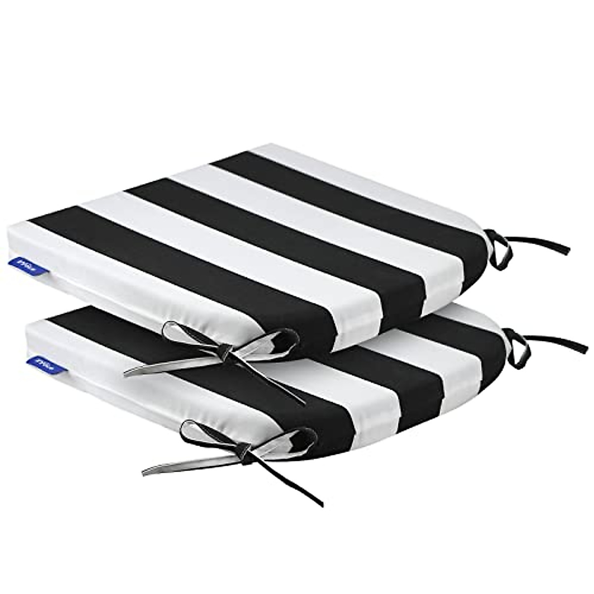 INFBLUE Outdoor Chair Cushions for Patio Furniture - Round Corner Outdoor Chair Cushions Water Resistance Seat Cushions with Ties (Set of 2, 17''x16''x2'', Black Stripes)