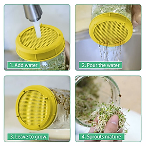 Picowe Plastic Sprouting Lids, Sprouting Jar Strainer Lid, for 86mm Wide Mouth Mason Jars, Canning Jars, Suit for Grow Bean Sprouts, Alfalfa, Salad Sprouts(8 Pack,Yellow)