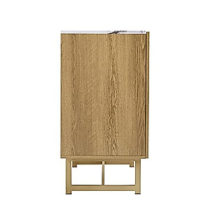 roomfitters 39" Modern Sideboard Buffet Cabinet, Herringbone Pattern Mid-Century Credenza with Doors, Media Console with Storage, Wine Cabinet for Kitchen, Living Room, Entryway, Oak, Gold Metal Legs