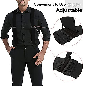 KRICJYH Black Suspenders for Men Heavy Duty Big and Tall Clips Wide X-back Adjustable Braces Formal Utility Work Suspenders