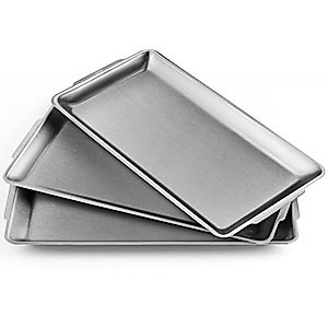Sanbege 3 Pcs 304 Stainless Steel Serving Platters, 12.6" Rectangle Dinner Plates, Brushed Nickel Organizer Tray for Camping, BBQ, Party, Buffet, Appetizer Serving or Decorations Organization