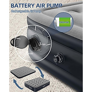 QIGO Air Mattress Queen Size with Chargeable Battery Built in Pump, Blow up Mattress for Camping, Home and Guests, Quick Self Inflating Air Bed, Colchon Inflable - Portable, Comfortable and Durable