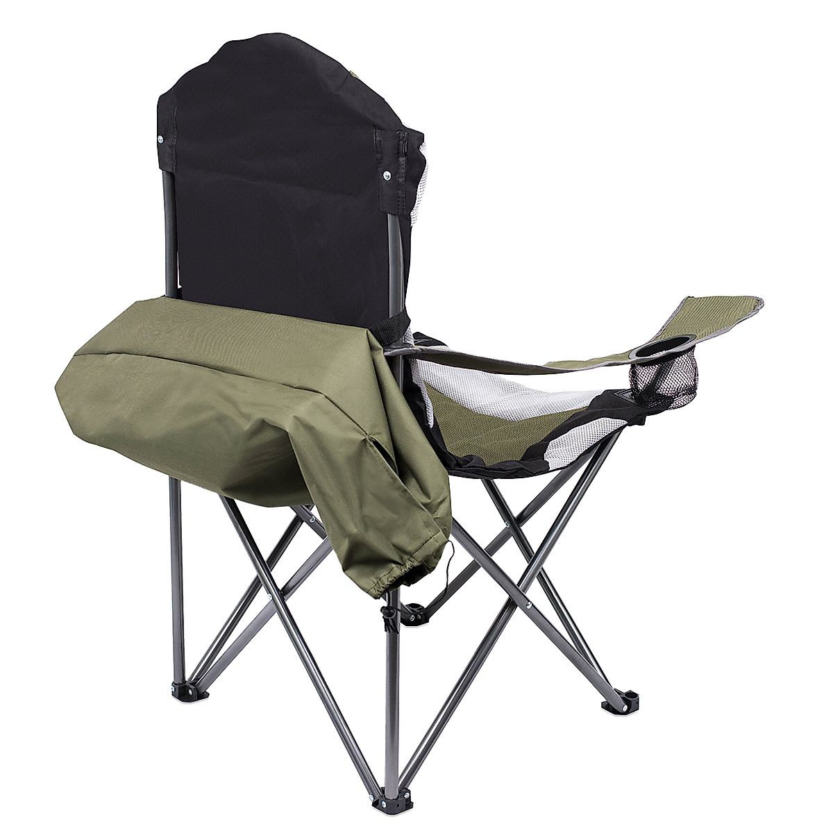 Internet's Best 2 Pack Padded Camping Folding Chair - Outdoor - Green - Sports - Cup Holder - Comfortable - Carry Bag - Beach - Quad
