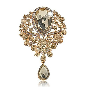Women's Crystal Silver-Tone Bouquet Flower Teardrop Large Gorgeous Bouquet Brooch Pin (gold)