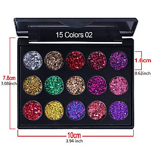 evpct 15 Color Shimmer Glitter Sparkle Glittery Eyeshadow Makeup Palette Pallet Glitter for Girl Pink Silver Red Rose Green Sparkling Sparkly Glitter Gel Pigment Eyeshadow Face Paint Makeup Palette