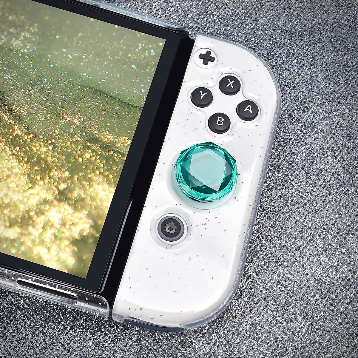 DLseego Diamond 3D Thumb Grips Caps Design for Switch & Switch Lite & Switch OLED Joy Con Crystal Clear Console Joystick Cover 4PCS - Clear and Green