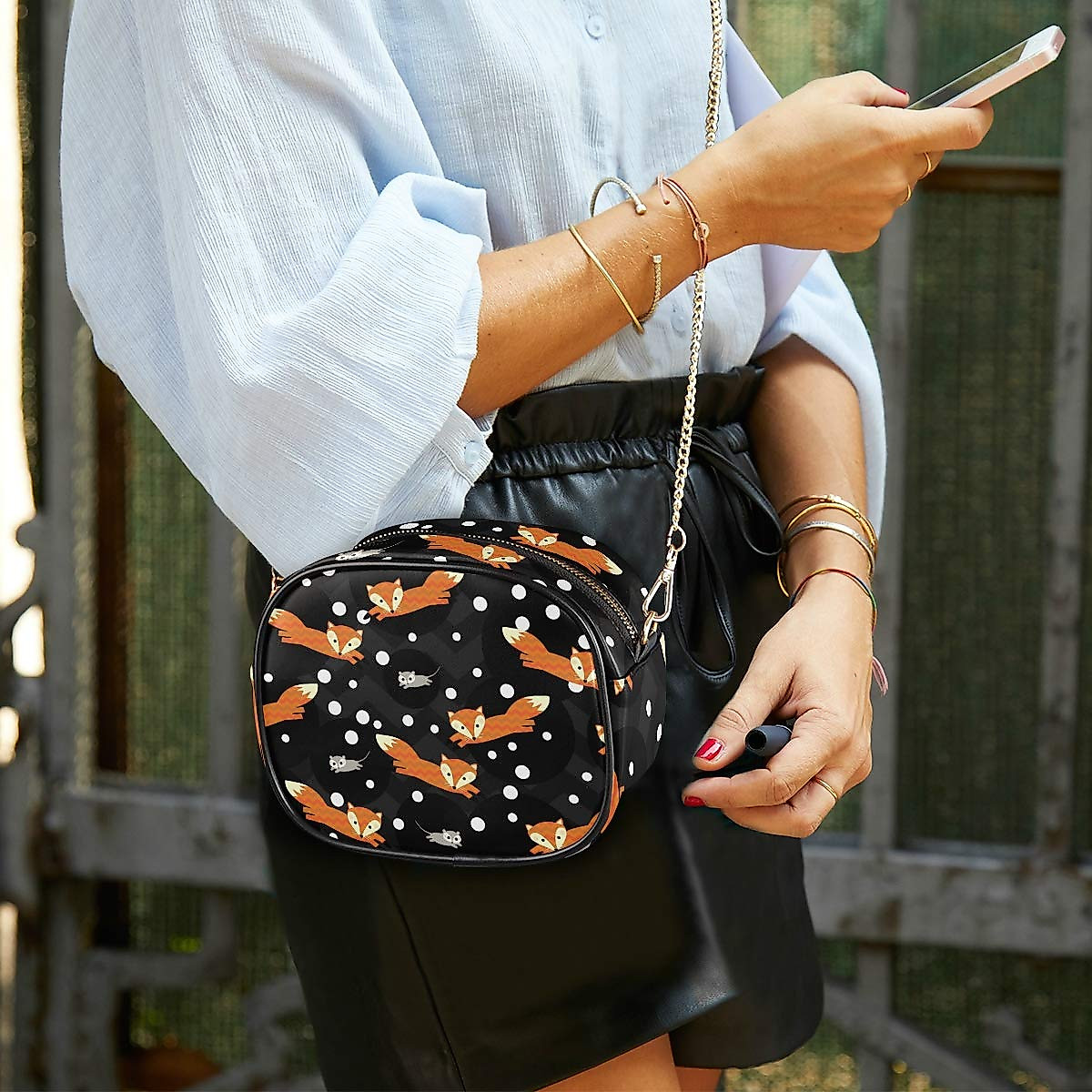 ALAZA PU Leather Small Crossbody Bag Purse Wallet Cute Forest Animals With Fox Cell Phone Bags with Adjustable Chain Strap & Multi Pocket